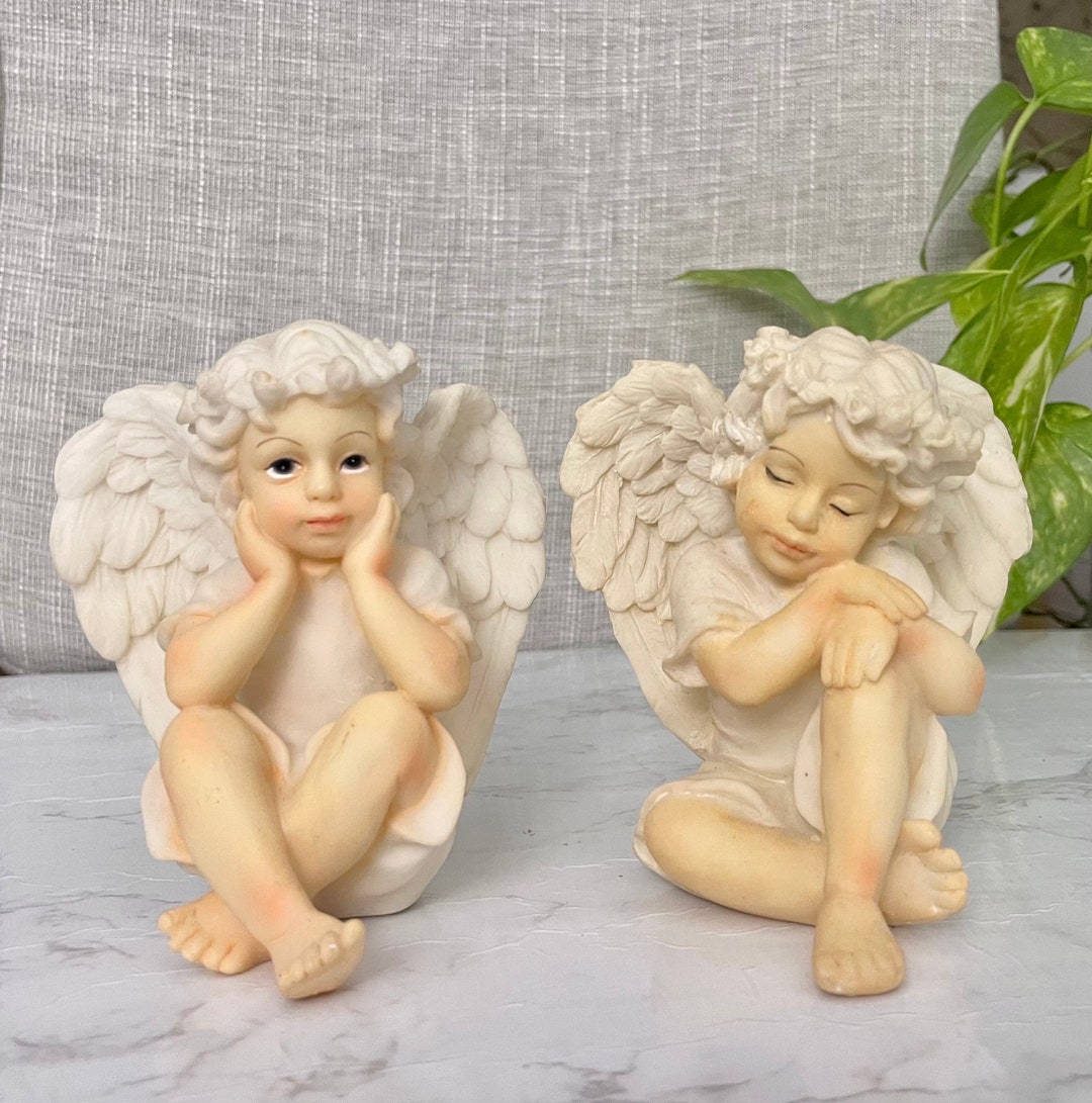 Vintage Angel Figurines Set of 2 Retro Resin Pair of Angels Putti ...