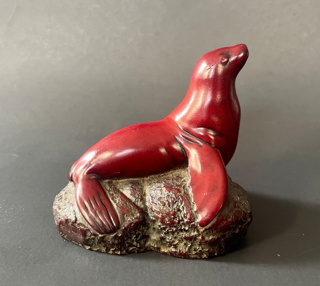 Seal on Rock Boma Figurine Carved Molded Red Composite Resin Made in ...