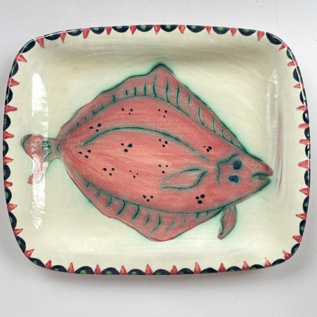 Vintage Alaska Pottery Flounder Plate | Handmade Stoneware Fish Plate ...
