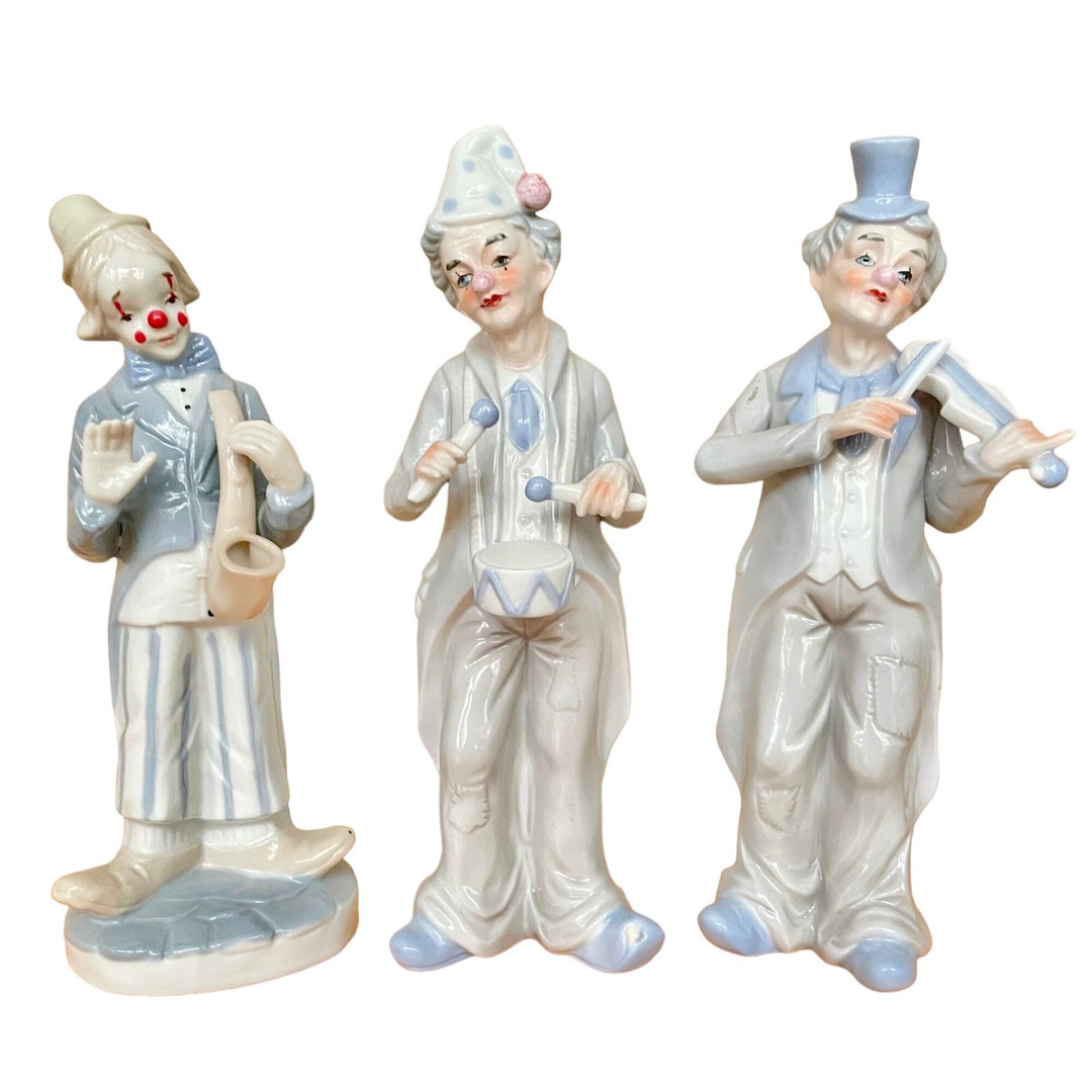 Fine Ceramic Clown Figures Set of 3 9 Inches Sad Jester With Musical ...