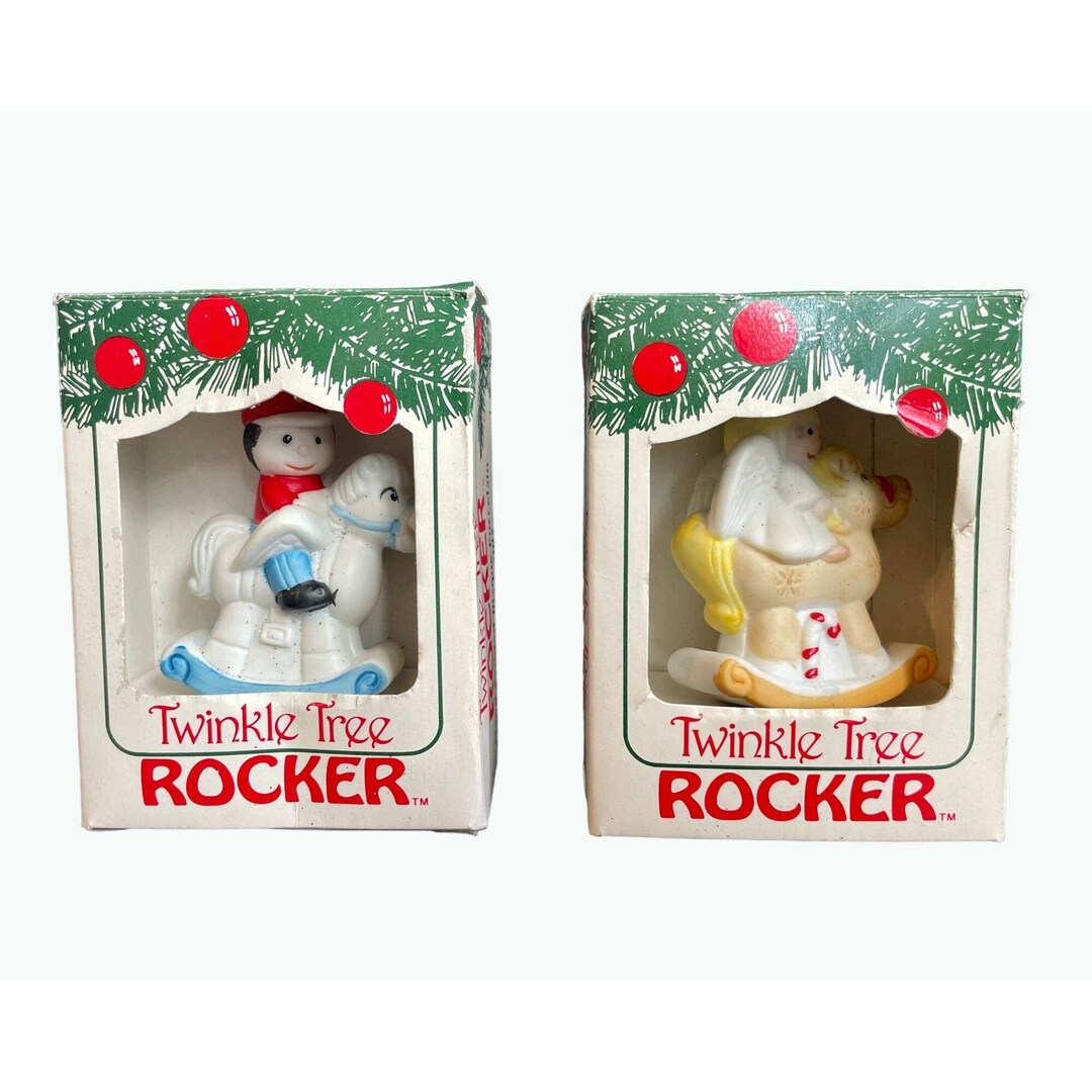 Vintage Set of 2 Twinkle Tree Rocker Ornaments – Bisque Rocking Horse ...