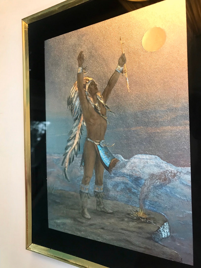 Vintage M Caroselli Foil Wall Art Indian Calling Spirit Native - Etsy