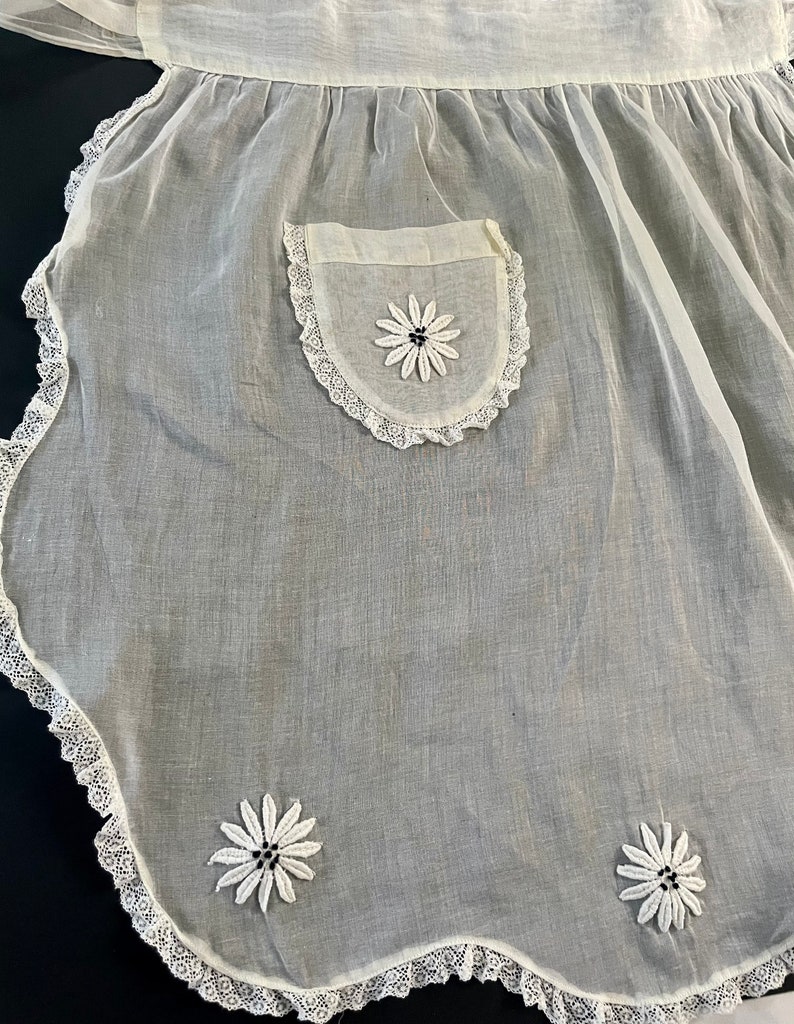 Midcentury Sheer Half Apron With Floral Details and Lace Trim | Etsy