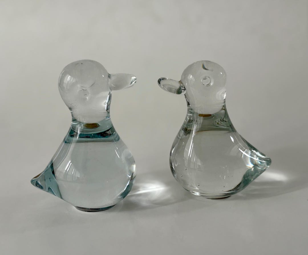 Vintage Glass Ducks Art Glass by Interpur Set of 2 Duckies Figurines ...