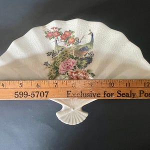 Vintage Satsuma Japan Porcelain Fan With Peacocks and Chrysanthemums ...