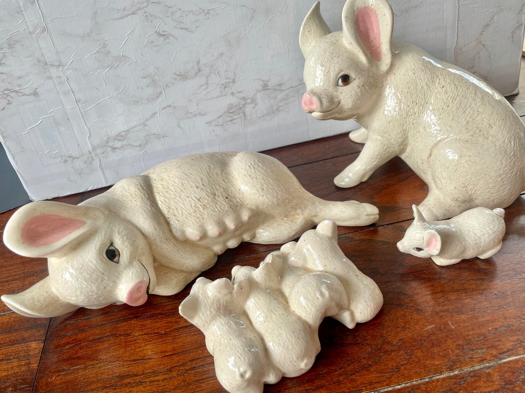 Vintage Ceramic Pig With Piglets Family of 7 With Mom Dad and 5 Babies ...
