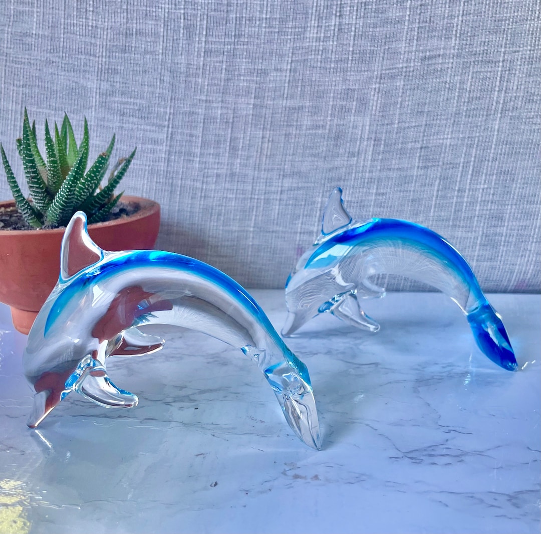 Vintage Sardinia Crystal Dolphins Set of 2 by Marcolin Pair Blue ...