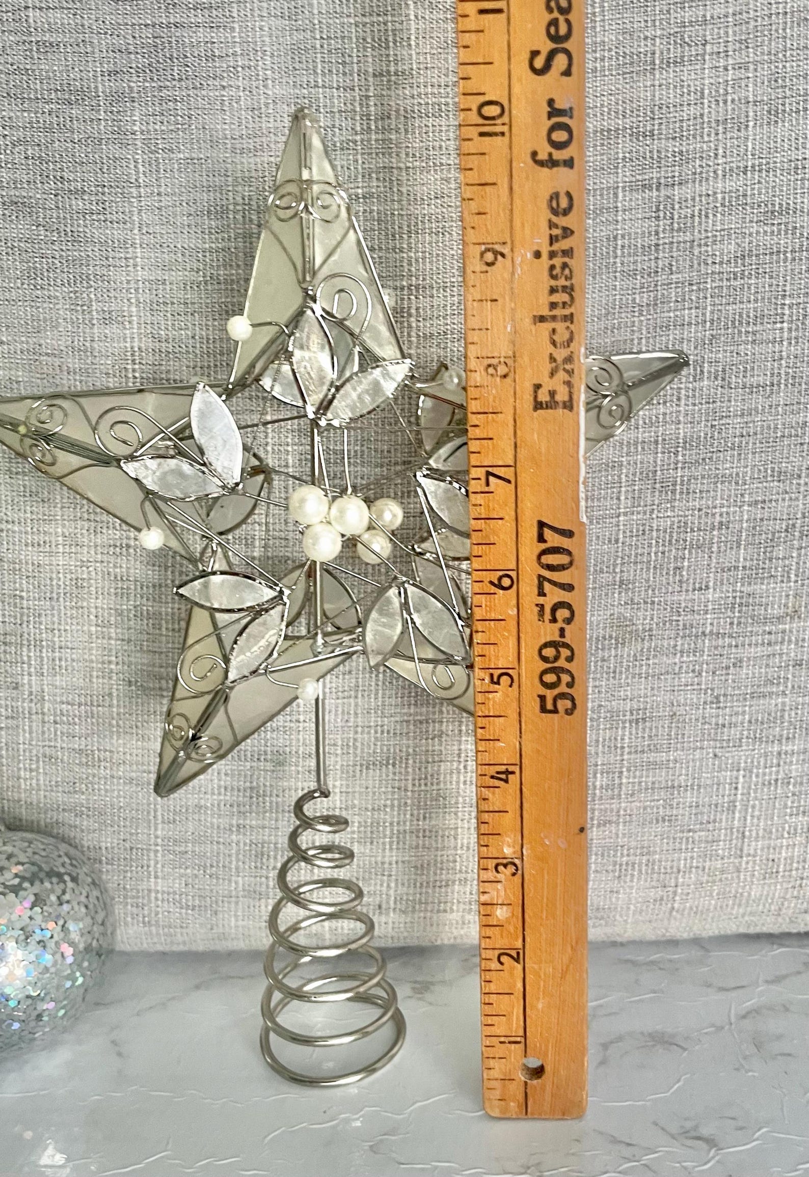 Vintage Capiz Shell Tree Topper Star With Pearls & Silver Tone Metal ...