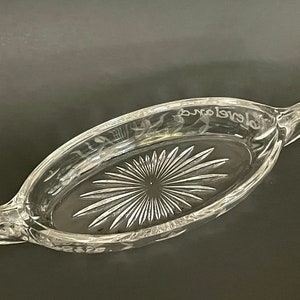 Vintage Relish Glass Dish Canoe Shape Etched Vintage Crystal Bowl Decor ...