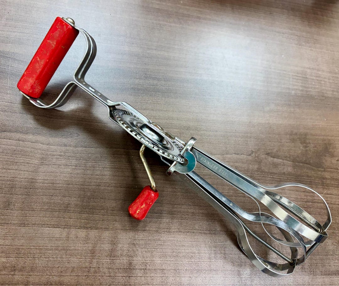 Vintage Egg Beater by Androck Midcentury Hand Mixer With Red Handle ...
