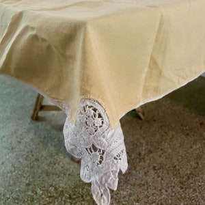 Vintage Linen Tablecloth W Lace Inserts Square in Mustard Yellow ...