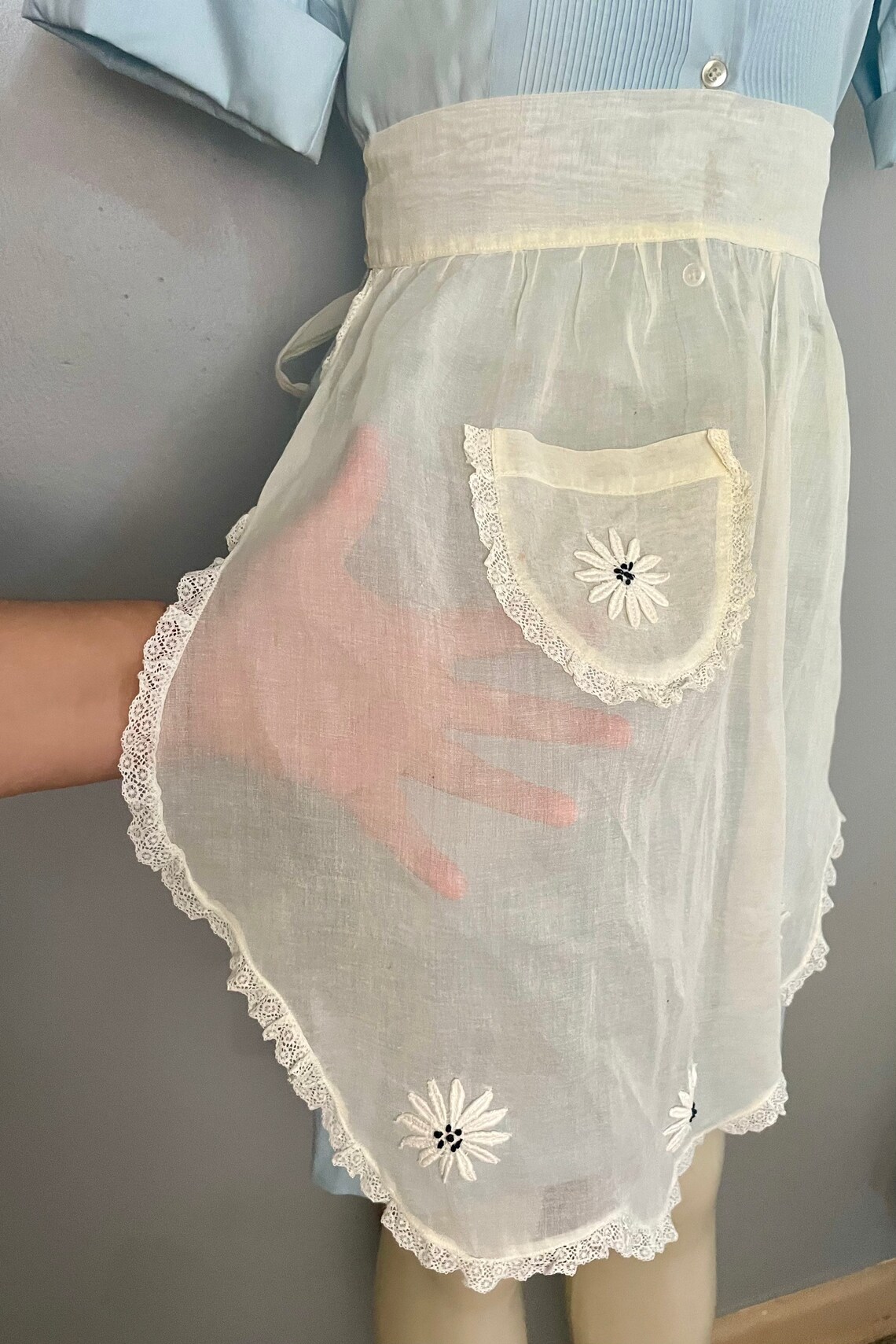 Midcentury Sheer Half Apron With Floral Details and Lace Trim | Etsy