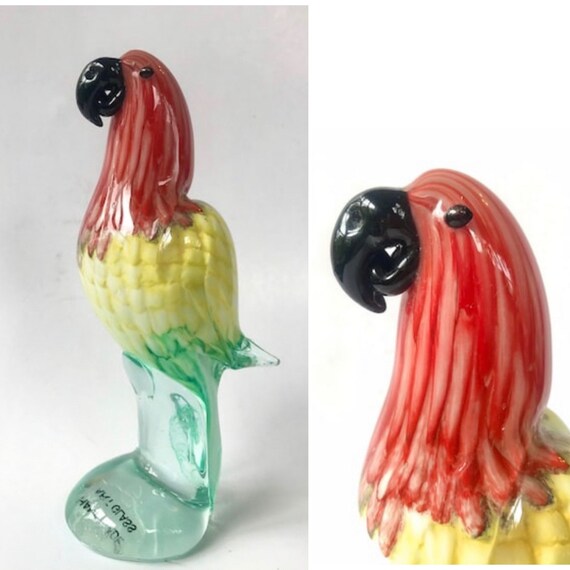 Glass Art handmade glass parrot figurine bird cockatoo Macaw sculpture ...