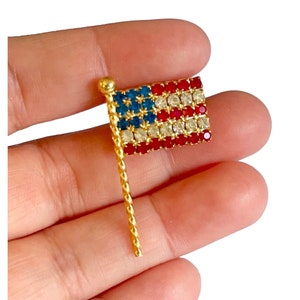 Vintage American Flag Rhinestone Brooch, Vintage Red White Blue ...