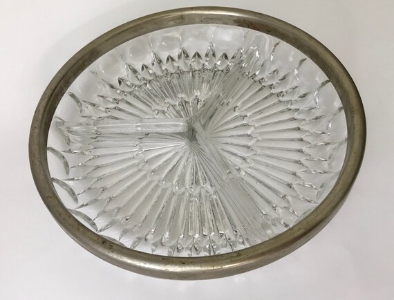Cut Glass Divided Bowl with Silver Plate Rim Collectible Glass ...