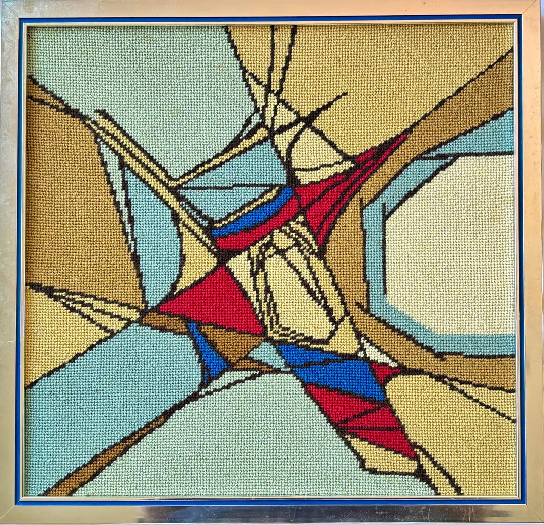 Vintage Midcentury Modern Abstract Needlepoint Art Framed Tapestry ...