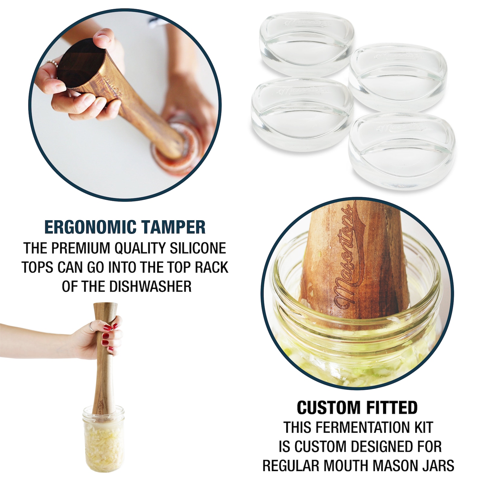 Masontops Pickle Packer Vegetable Tamper & Pickle Pebble Glass Weight ...