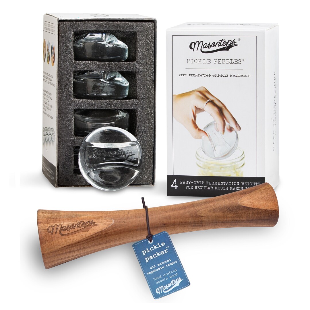 Masontops Pickle Packer Vegetable Tamper & Pickle Pebble Glass Weight ...