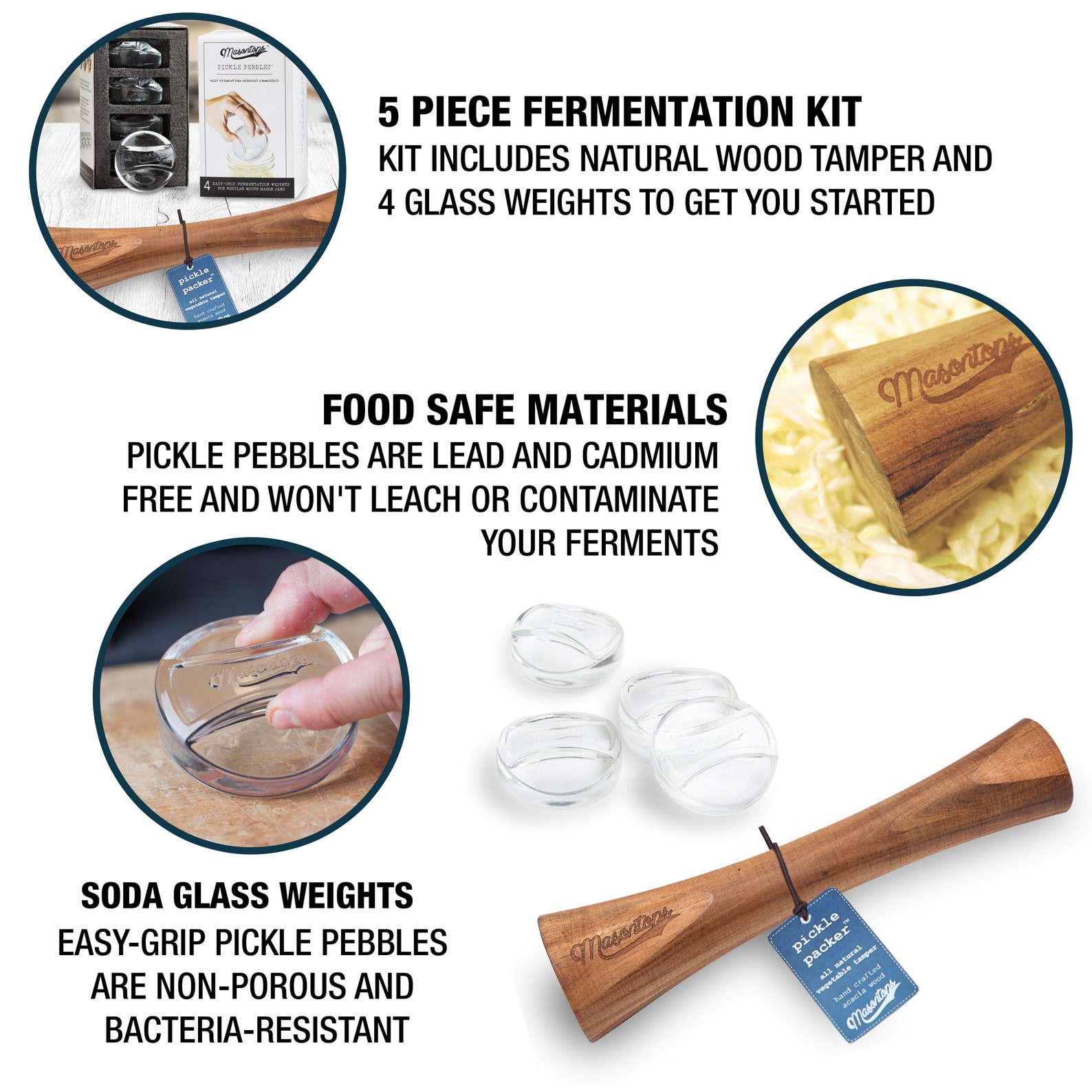 Masontops Pickle Packer Vegetable Tamper & Pickle Pebble Glass Weight ...