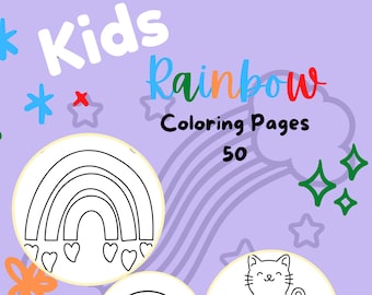 Rainbow Coloring Page, Pastel Rainbow Party Activity, Rainbow Birthday ...