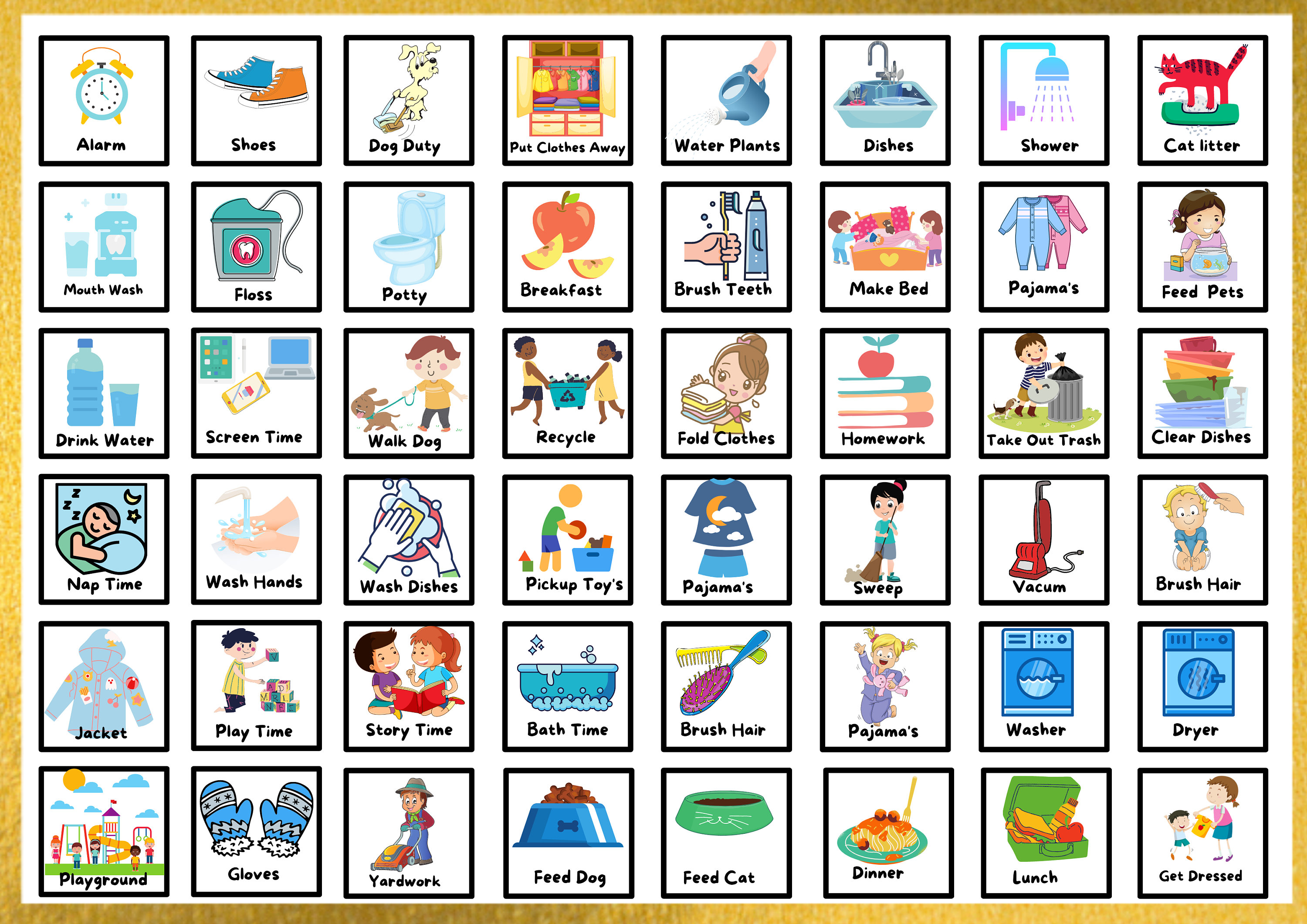 Kids Daily Responsibilities Chart, Printable Daily Routine, Chore Chart, Morning/evening ...