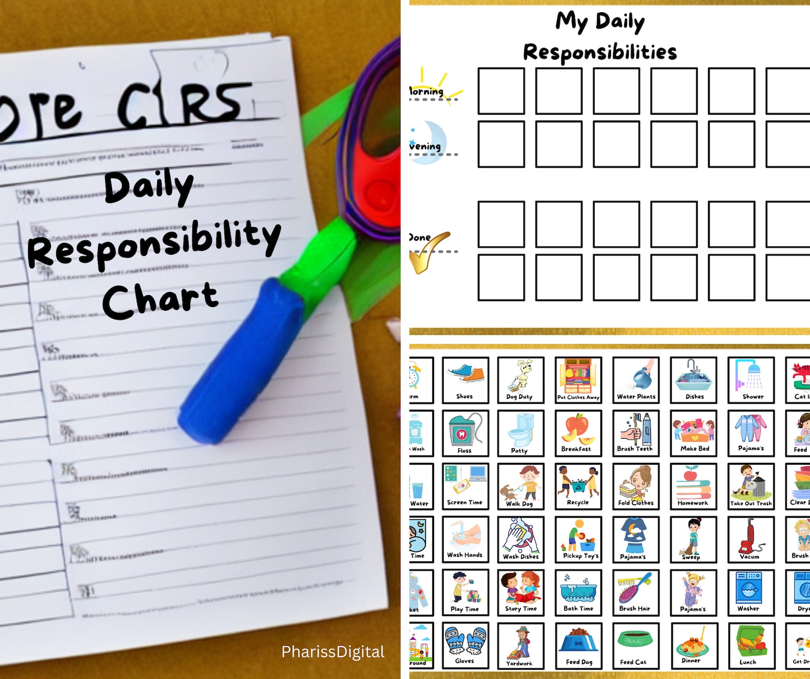 Kids Daily Responsibilities Chart, Printable Daily Routine, Chore Chart ...