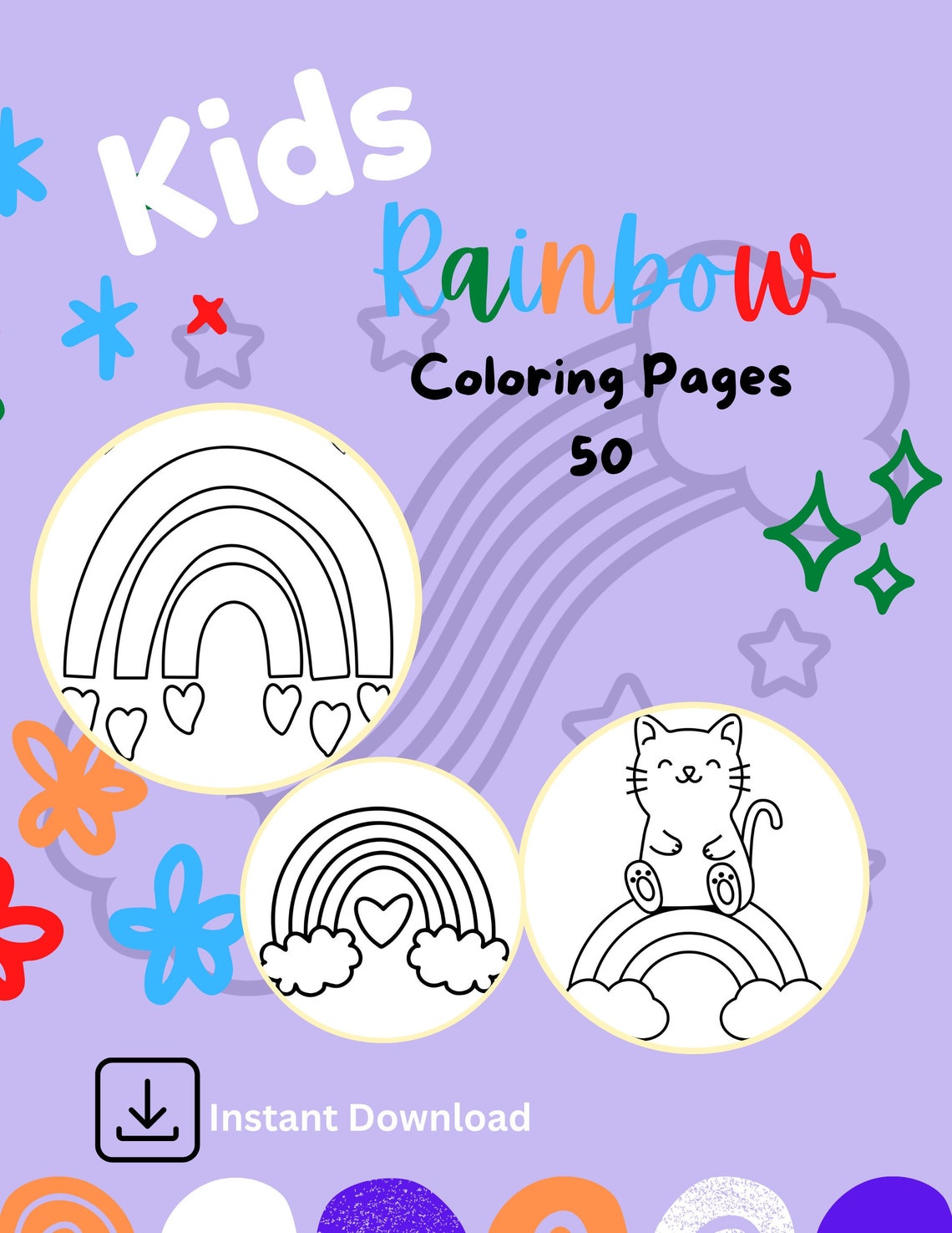 Rainbow Coloring Page, Rainbow Party Activity, Kids Birthday Coloring ...