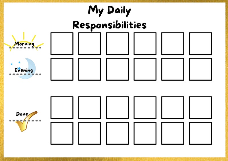 Kids Daily Responsibilities Chart, Printable Daily Routine, Chore Chart ...
