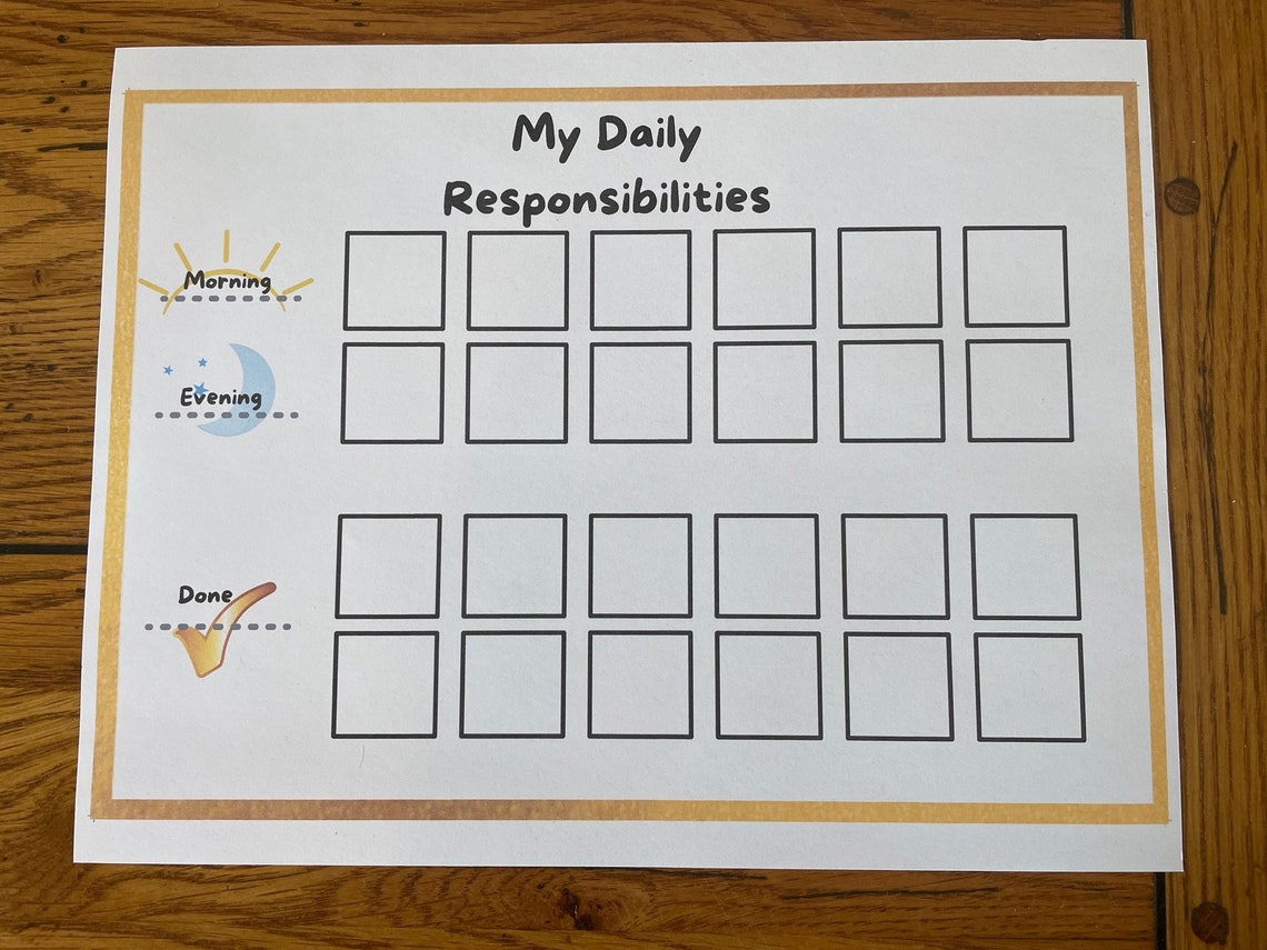 Kids Daily Responsibilities Chart, Printable Daily Routine, Chore Chart ...