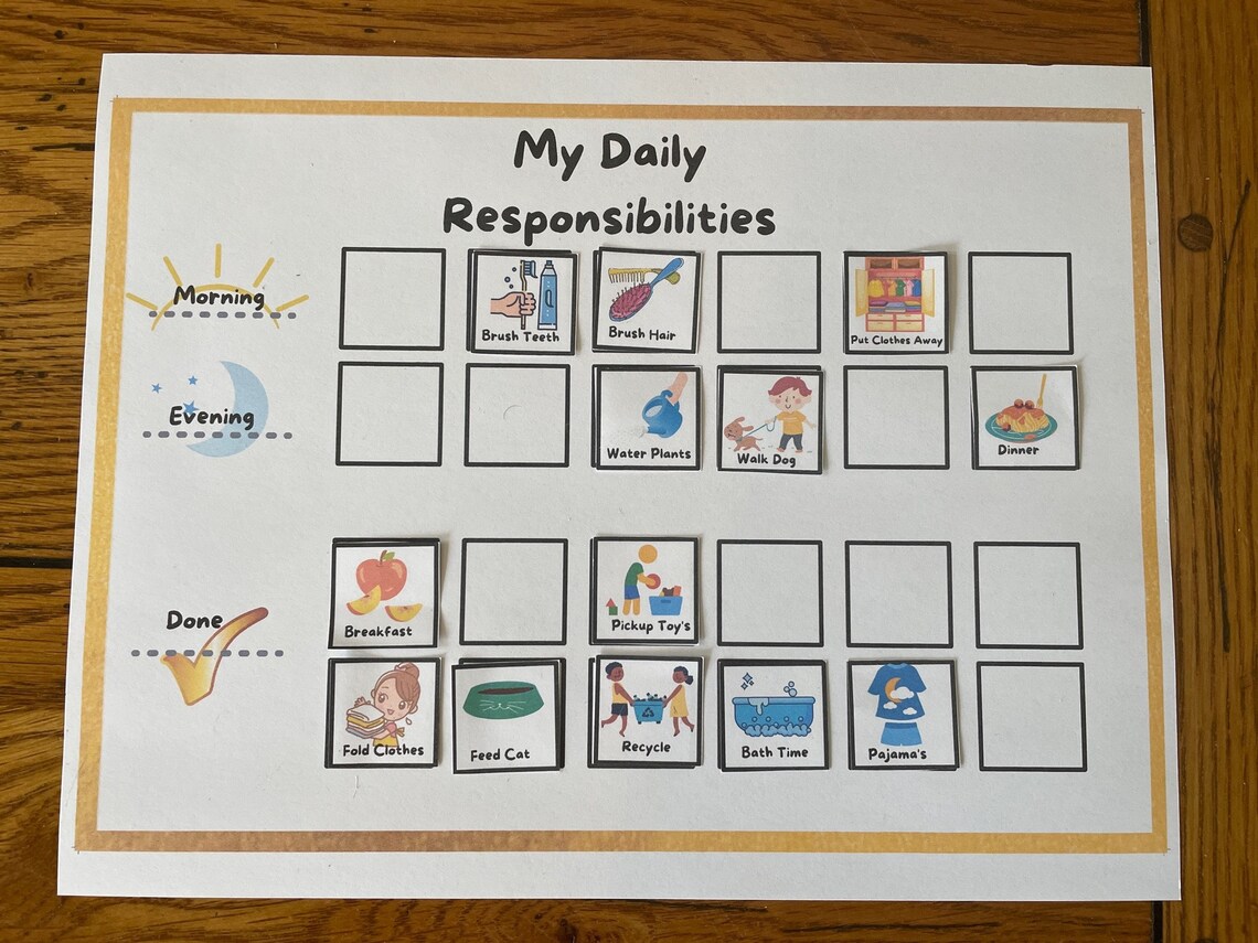 Kids Daily Responsibilities Chart, Printable Daily Routine, Chore Chart ...