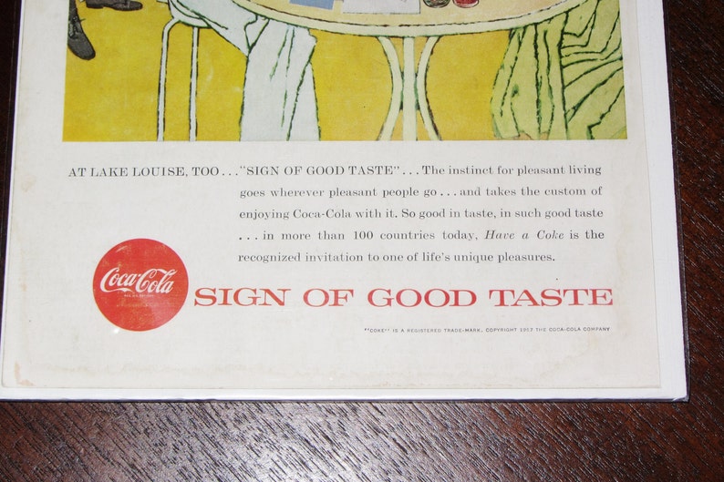 COCA COLA Sign of Good Taste Vintage 1957 Colour Print Ad Lake Louise ...