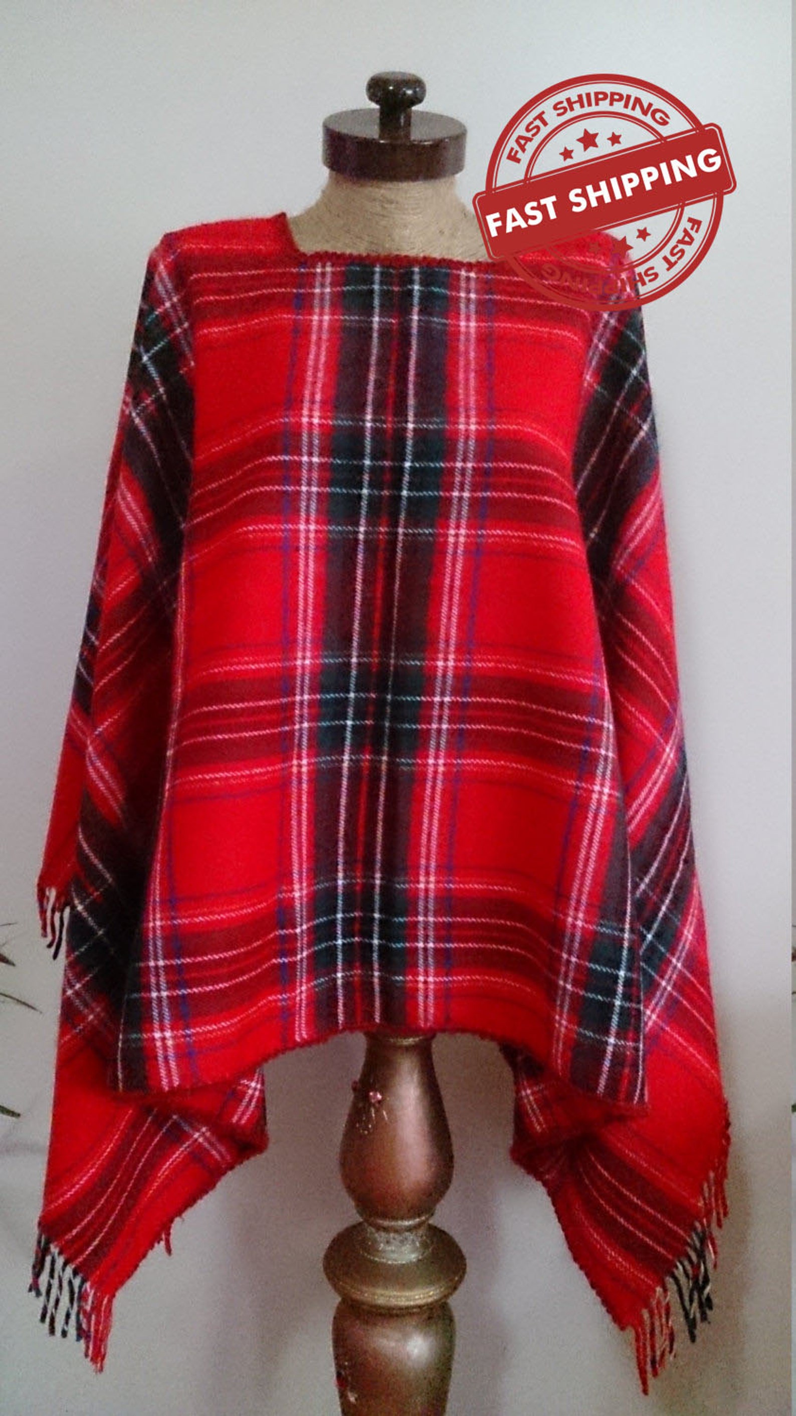 Women Poncho Red Plaid Blanket Poncho Plaid Poncho Wife - Etsy