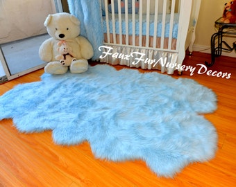 Blue Nursery Rug Baby Blue Luxury Faux Fur Throw Area Rug