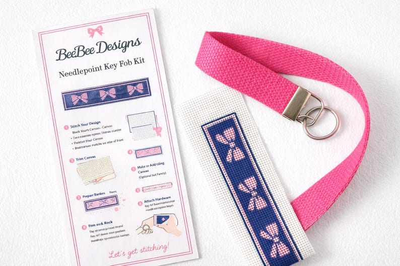 Needlepoint Key Fob Canvas Kit – 14 Mesh | 1.25” X 7” Design | 3” X 10 ...