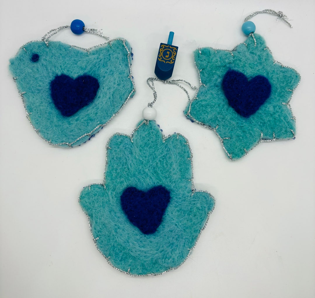Blue Felted Jewish Holiday Ornaments Hanukkah Decorations Chanukah Blue ...