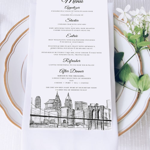 New York City Skyline Wedding Menus Skyline Drawing Menu - Etsy