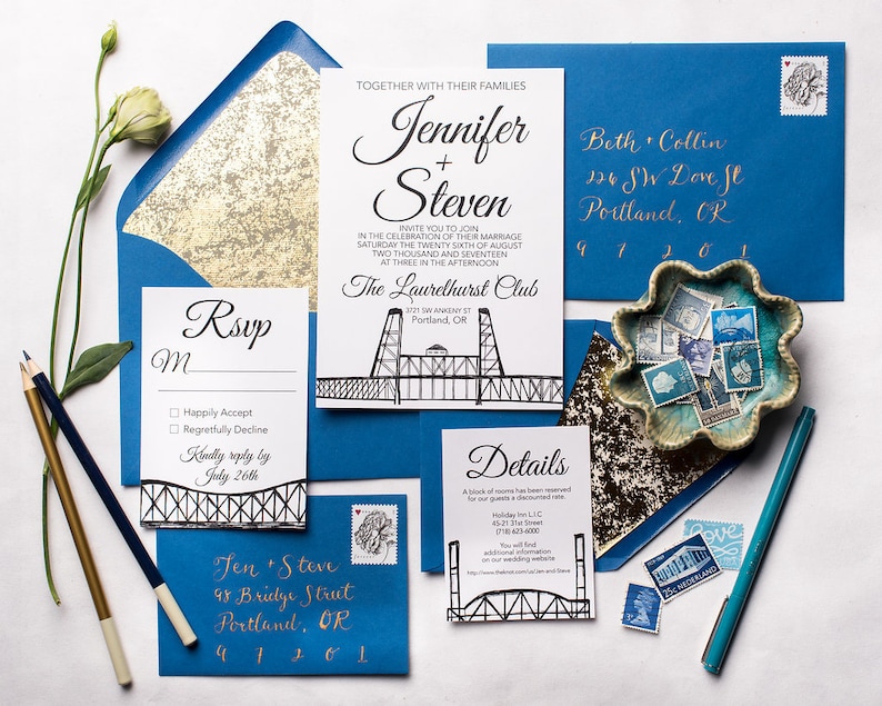 Portland Oregon Wedding Invitations City of Bridges - Etsy