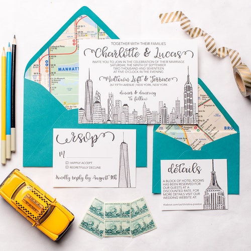 New York Wedding Invitation Manhattan City Skyline Wedding - Etsy