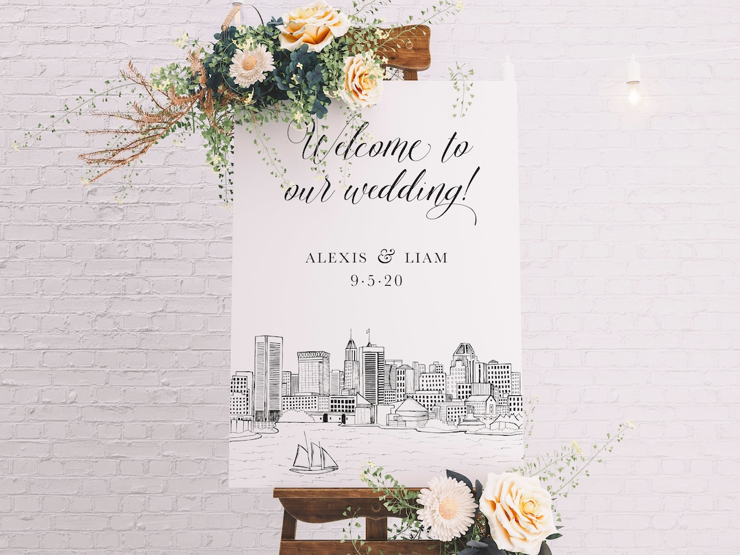 Baltimore, Maryland Skyline Wedding Welcome Sign | 18x24 or 24x36 ...