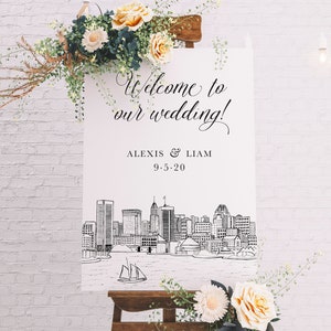 Baltimore, Maryland Skyline Wedding Welcome Sign | 18x24 or 24x36 ...