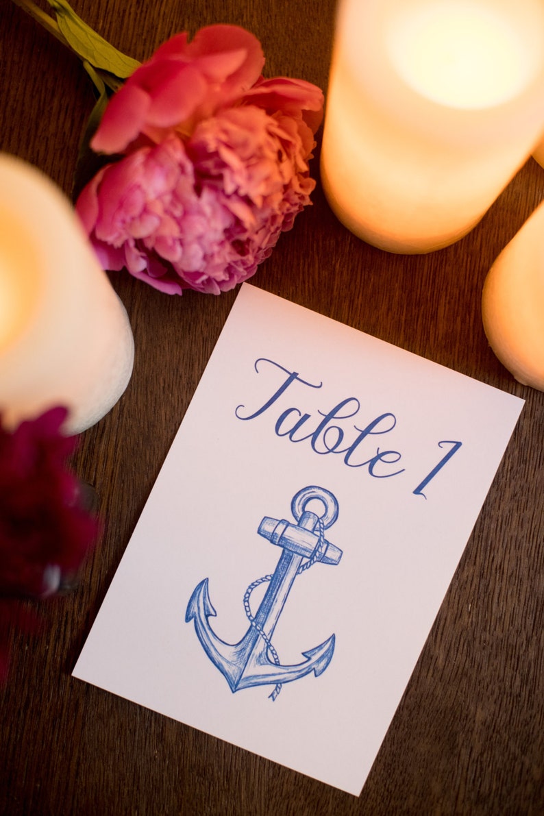 Nautical Blue Anchor Printable Wedding Table Numbers | Instant Download ...