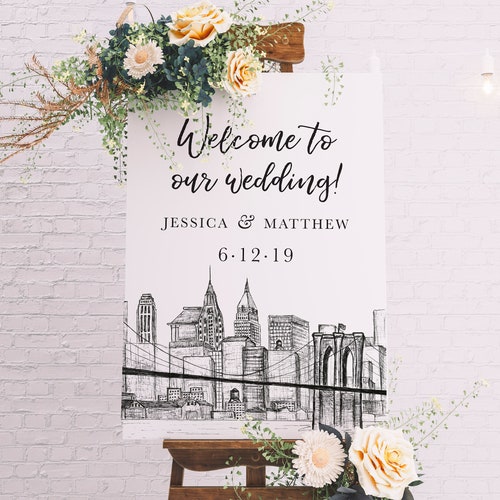 NYC Skyline Wedding Welcome Sign Brooklyn Bridge 18x24 or - Etsy