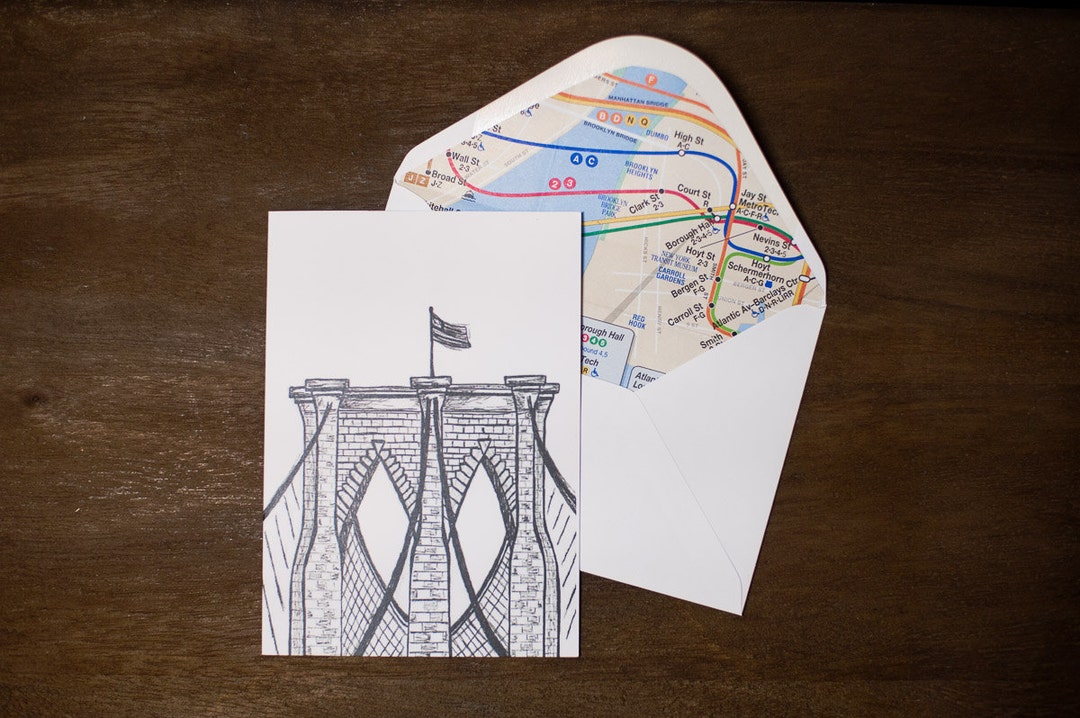Handmade New York City NYC Card - Brooklyn Bridge - Etsy
