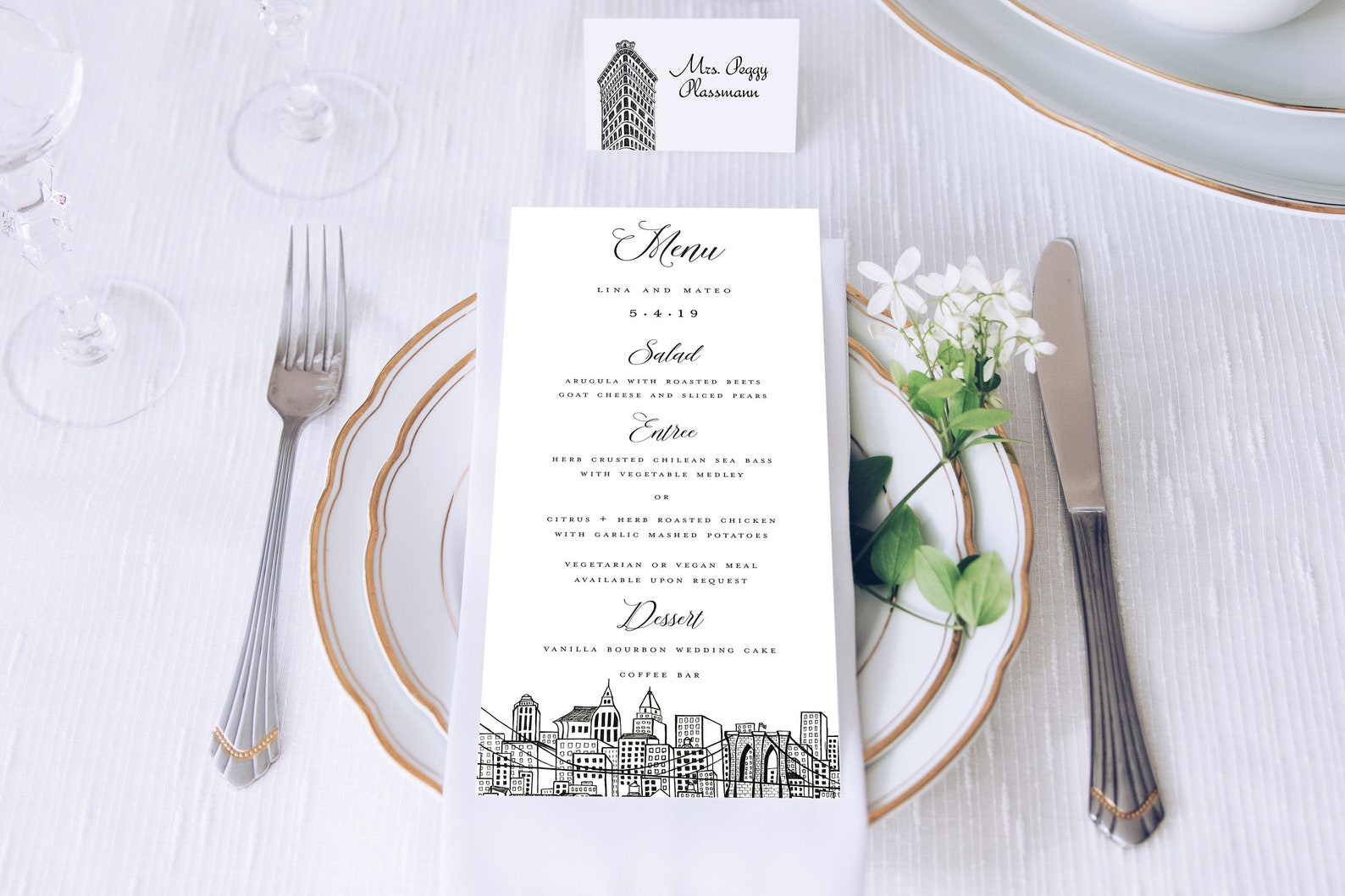 New York City Skyline Wedding Menus Skyline Drawing Menu - Etsy