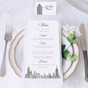 New York City Skyline Wedding Menus | Skyline Drawing Menu Card ...