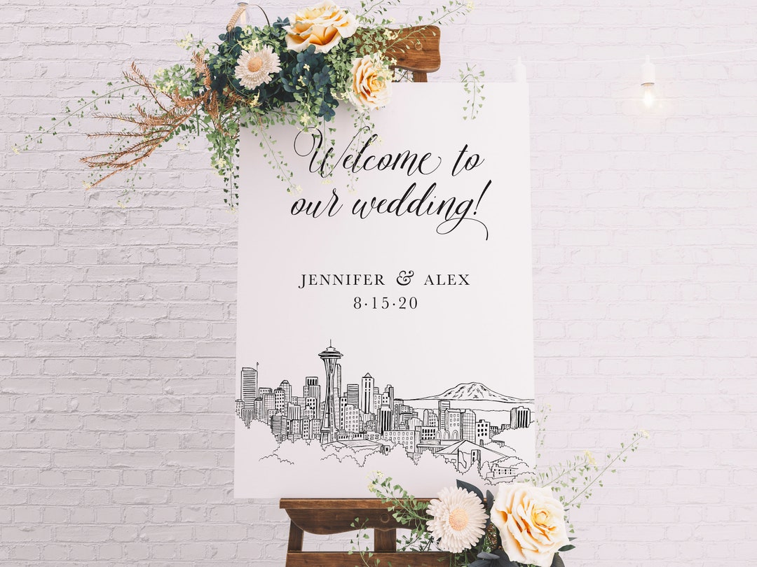 Seattle, Washington Skyline Wedding Welcome Sign | 18x24 or 24x36 ...