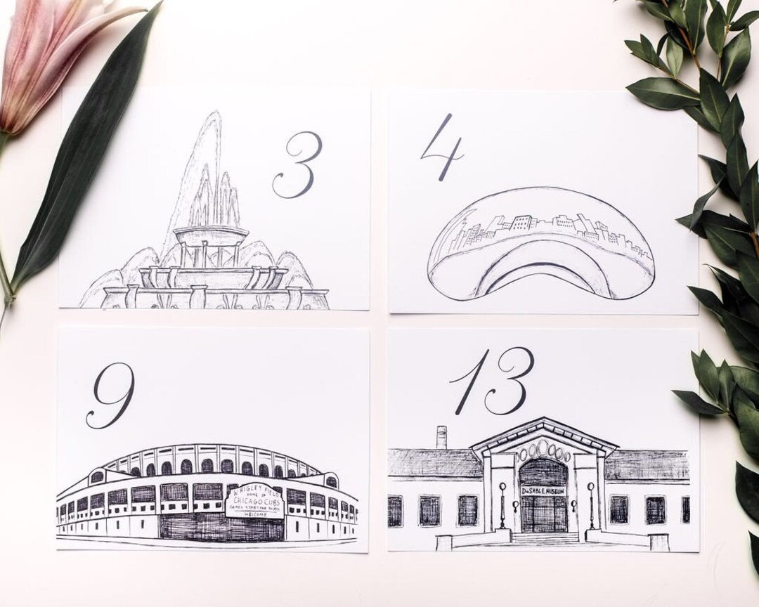 Chicago Icons Wedding Table Numbers | Chicago Wedding Theme | Chicago ...