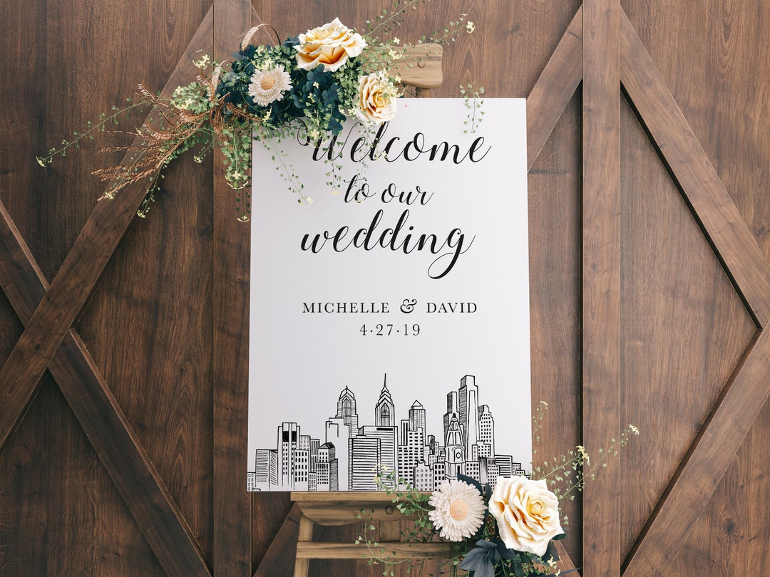 Philadelphia Wedding Welcome Sign | Philly Skyline | 18x24 or 24x36 ...