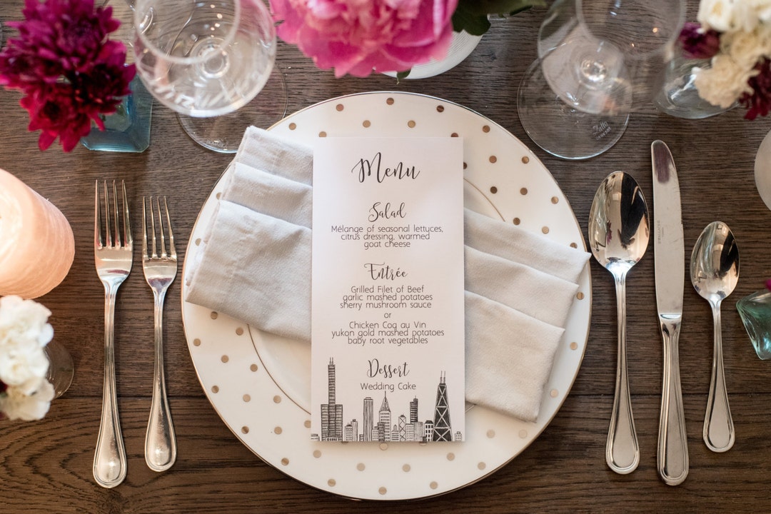 Chicago Skyline Wedding Menus Skyline Drawing Menu Card - Etsy