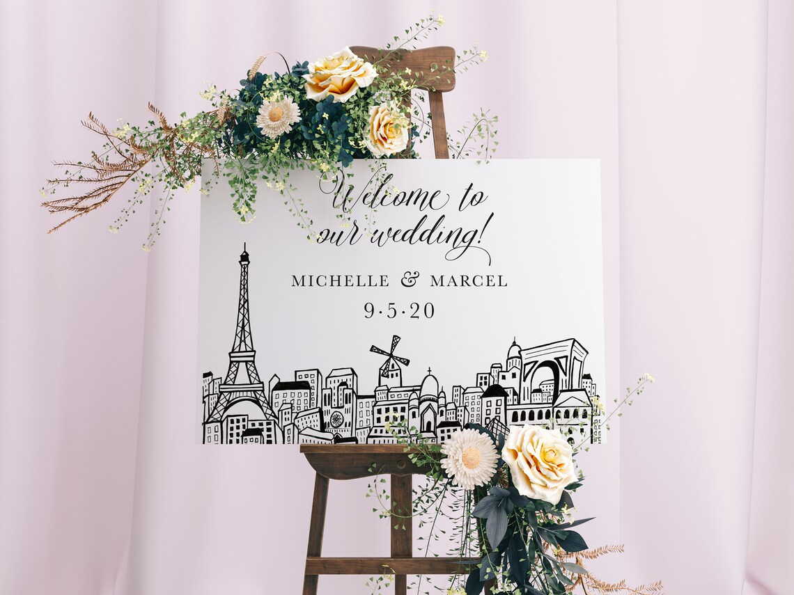 Paris France Skyline Wedding Welcome Sign 18x24 or 24x36 - Etsy